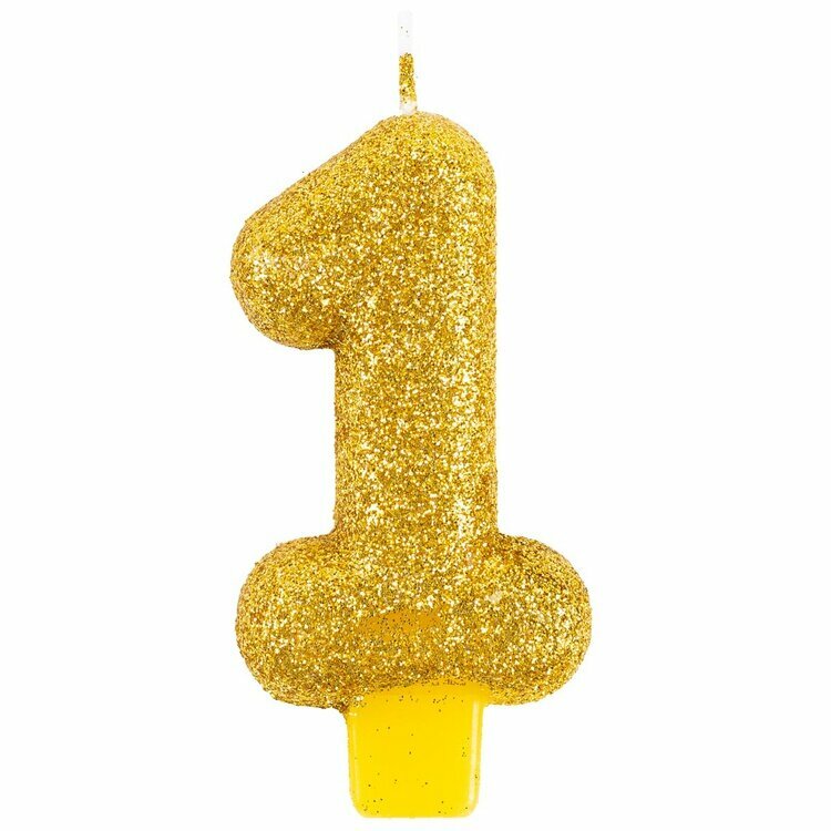 Свеча Веселая затея цифра 1, блестящая, золото, высота 7.6 см