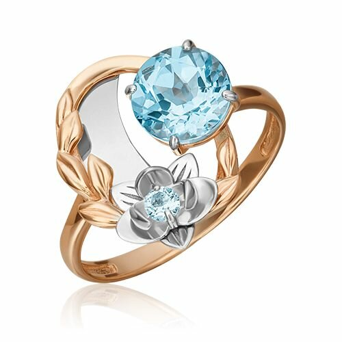 Кольцо, комбинированное золото, 585 проба, родирование, топаз