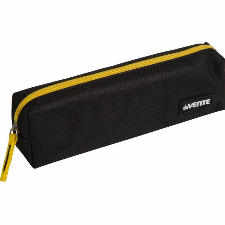Пенал "deVENTE. Black" 21x6x4 см, черный с желтым, прямоугольный, текстильный, на молнии