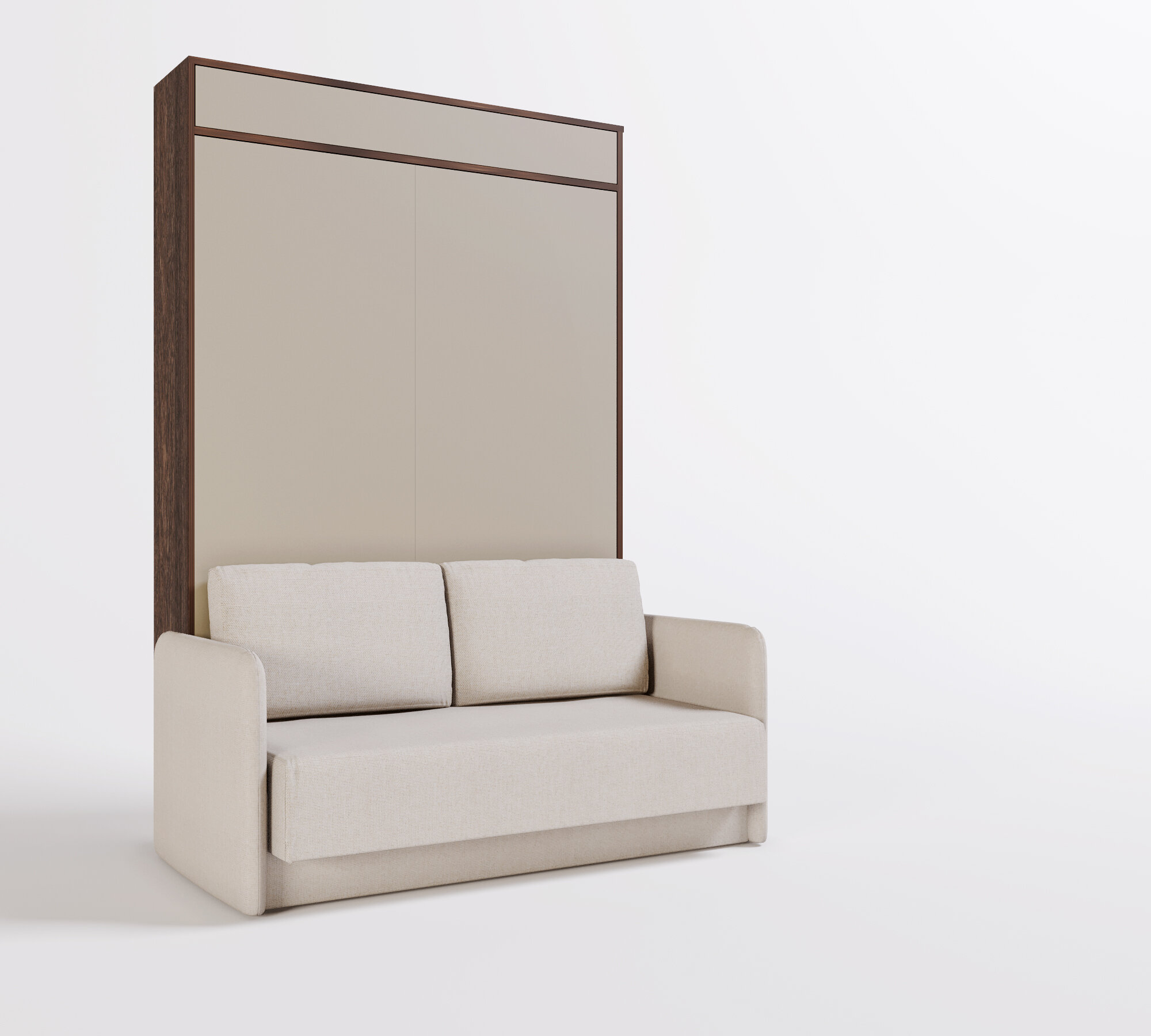 Шкаф кровать-трансформер с диваном Летто Пуф 1400 с антресолью, узкими подлокотниками и нижней планкой Космо