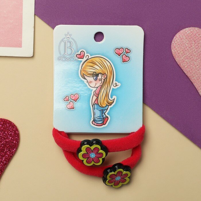 Резинки для волос Выбражулька «Нежность», набор 2 шт, цветочек, 4 см, красные