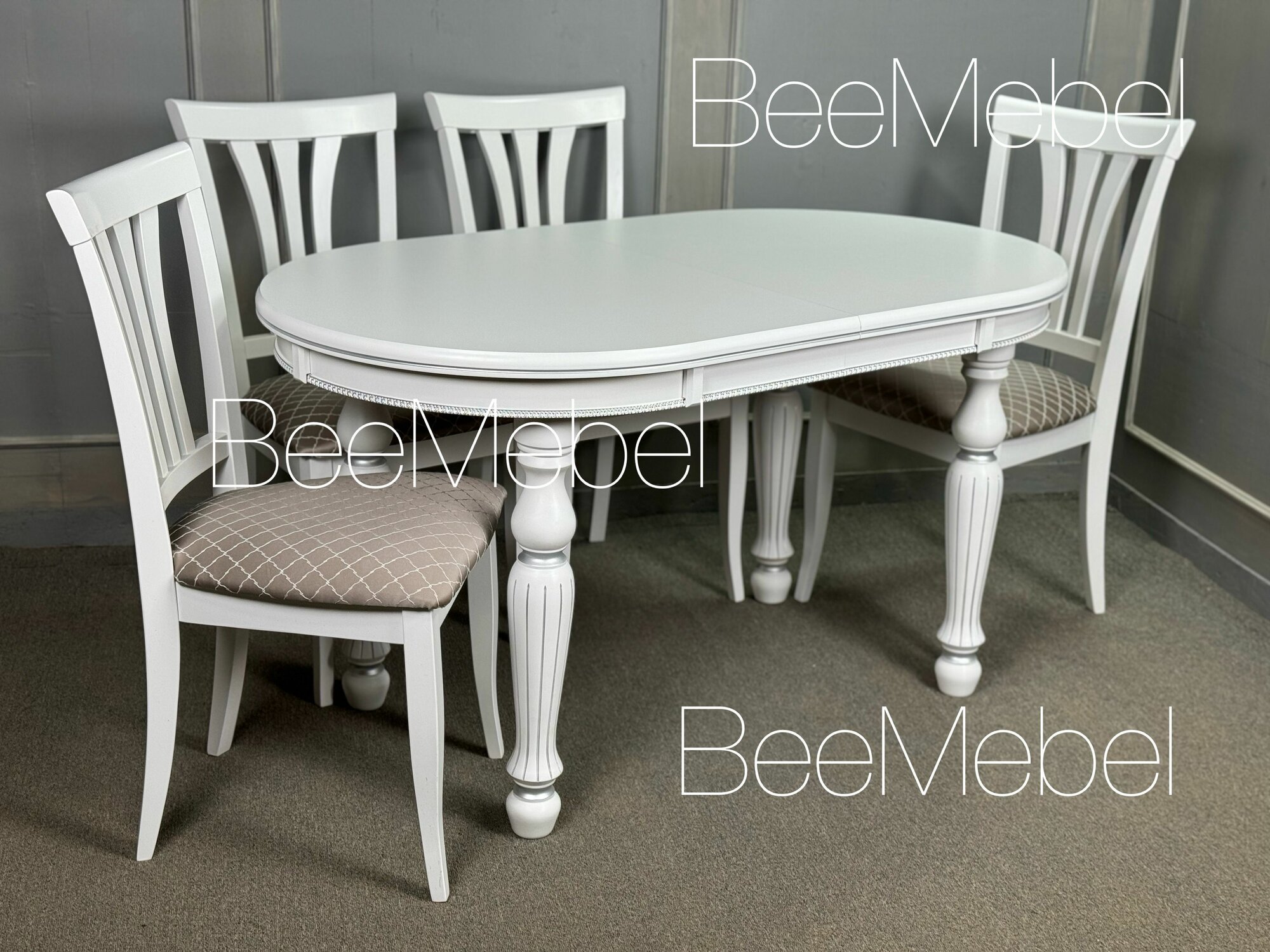 Обеденная группа, стол овальный раздвижной обеденный 140/80 см и 4 стула