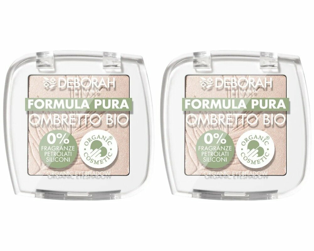 Тени для век Deborah Milano Formula Pura Ombretto Bio, тон 02 Нежно-золотой, 2,5 гр, 2 шт