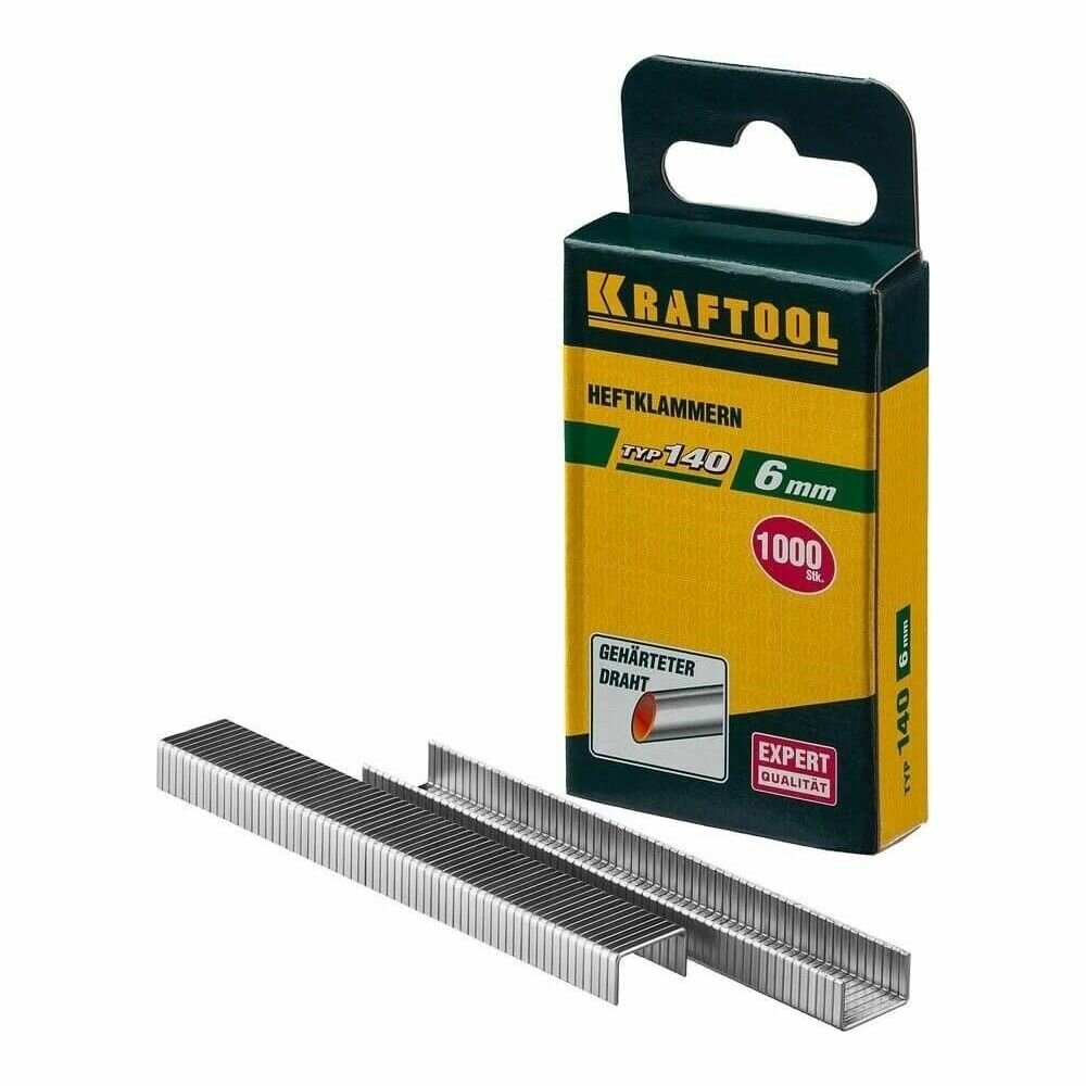KRAFTOOL 6 мм скобы для степлера плоские тип 140 (G / 11 / 57), 1000 шт, супертвердые, 31680-06