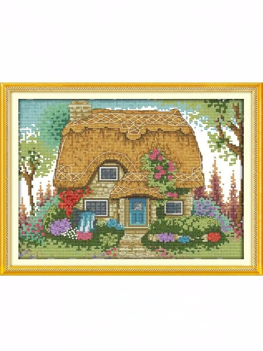 Набор для творчества, вышивка крестиком "Пейзаж. Домик" (размер 41 см *34 см)