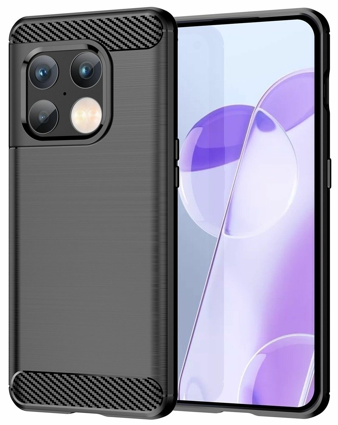 Чехол для OnePlus 10 Pro силиконовый карбон сталь чёрный противоударный