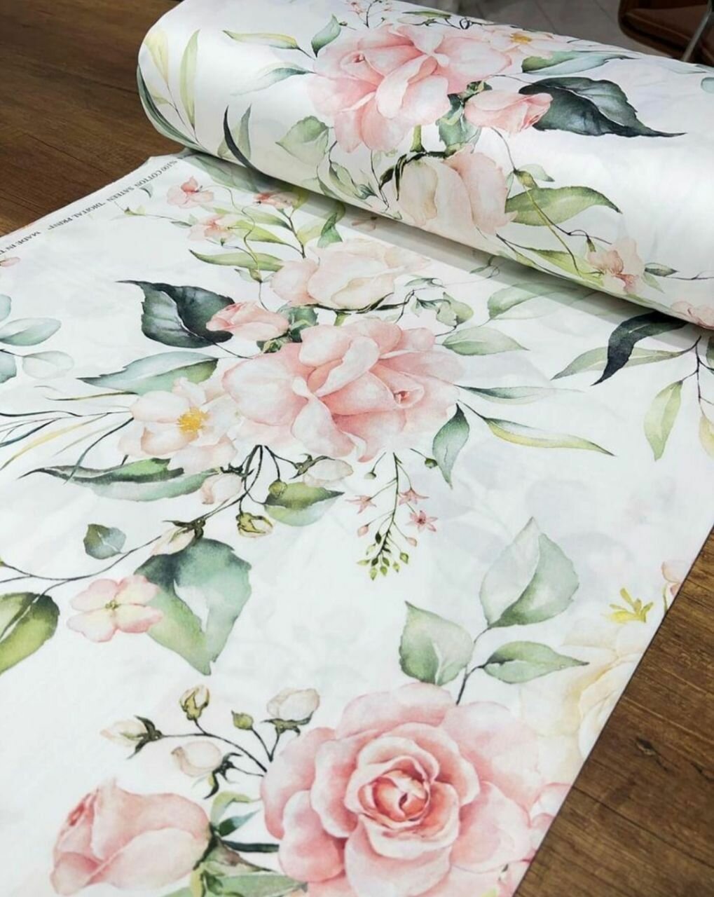 Ткань Сатин Люкс, мерсеризованный, Турция, Розовые розы, 100% хлопок, 100*240см