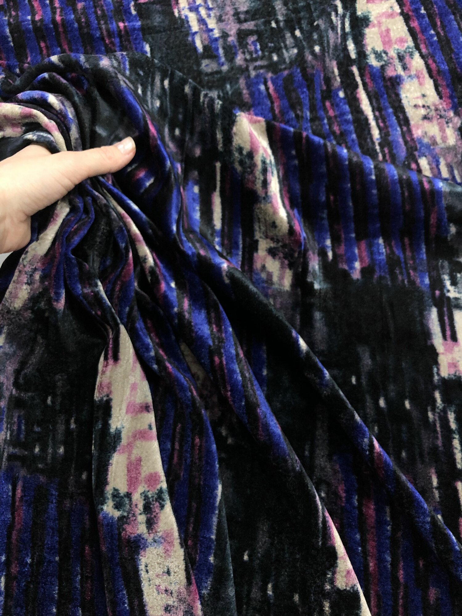 Ткань Бархат на шёлке синий Италия