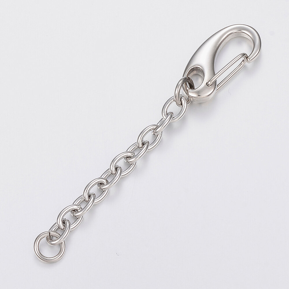 Основа под брелок, 80х12мм, карабин защелкивающийся с цепочкой, базовый материал - нержавеющая сталь, без покрытия, 1 шт.