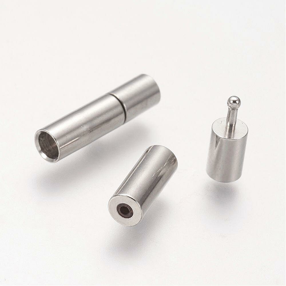 Застежка-концевик, 16х4мм (внутренний размер 3мм), кнопка-цилиндр с силиконовой вставкой, базовый материал - латунь, стального цвета, 5 шт.