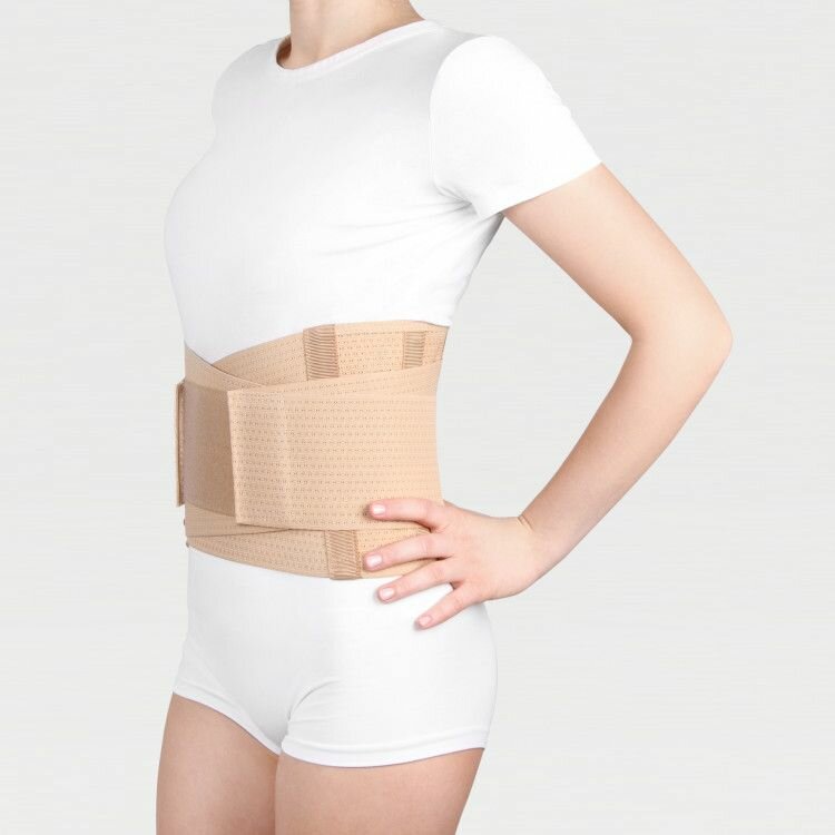 Корсет поясничный полужесткой фиксации, 4 пластиковых ребра жесткости Экотен ПРР-121 XL, бежевый