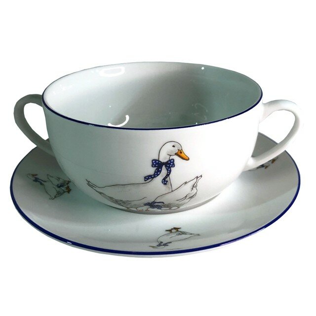 THUN Saphyr Чашка бульонная 420 мл Гуси с блюдцем 17,5 см из фарфора для сервировки стола