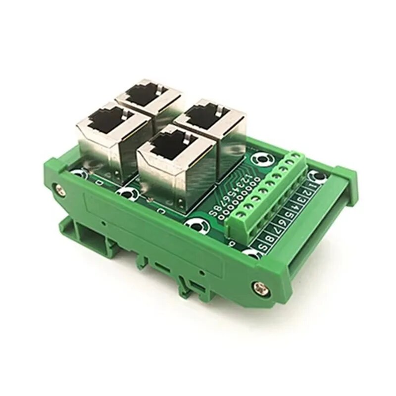 Модуль крепления на DIN-рейку RJ45, 4-ходовая коммутационная плата RJ45 8P8C Jack, Клеммная колодка, разъем.