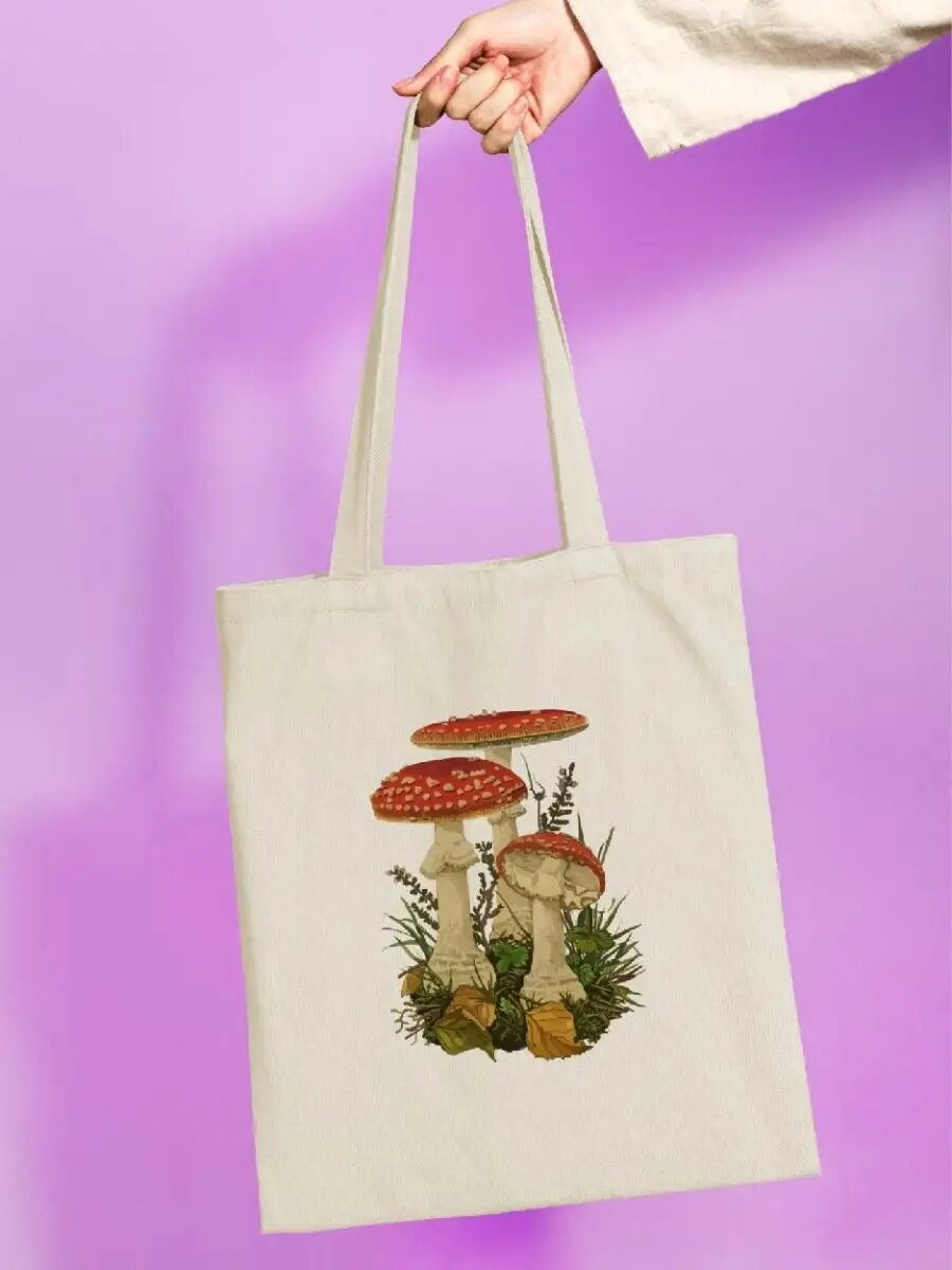 Сумка шоппер  с принтом мухомор, мистика