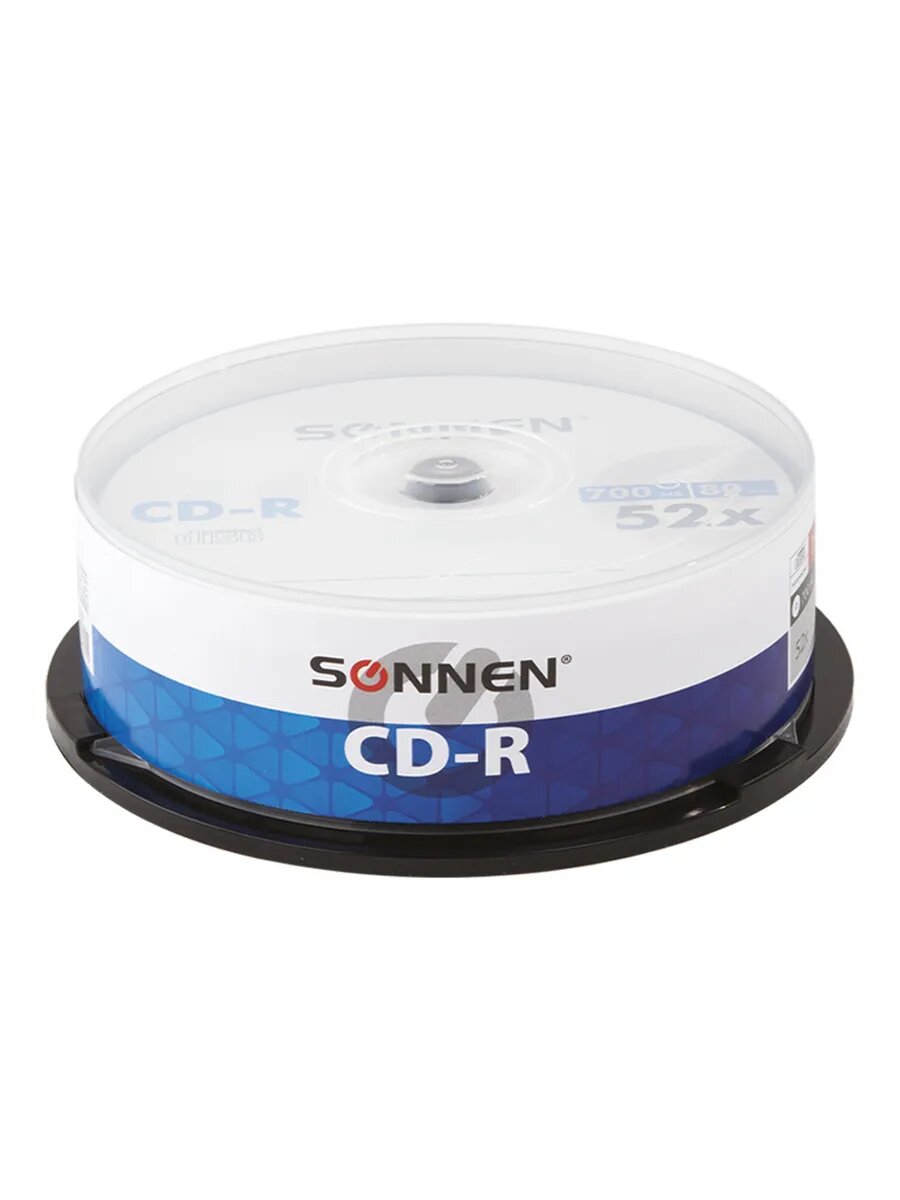 Диск CD-R SONNEN, 700 Mb, 52x, Cake Box комплект 25 шт.