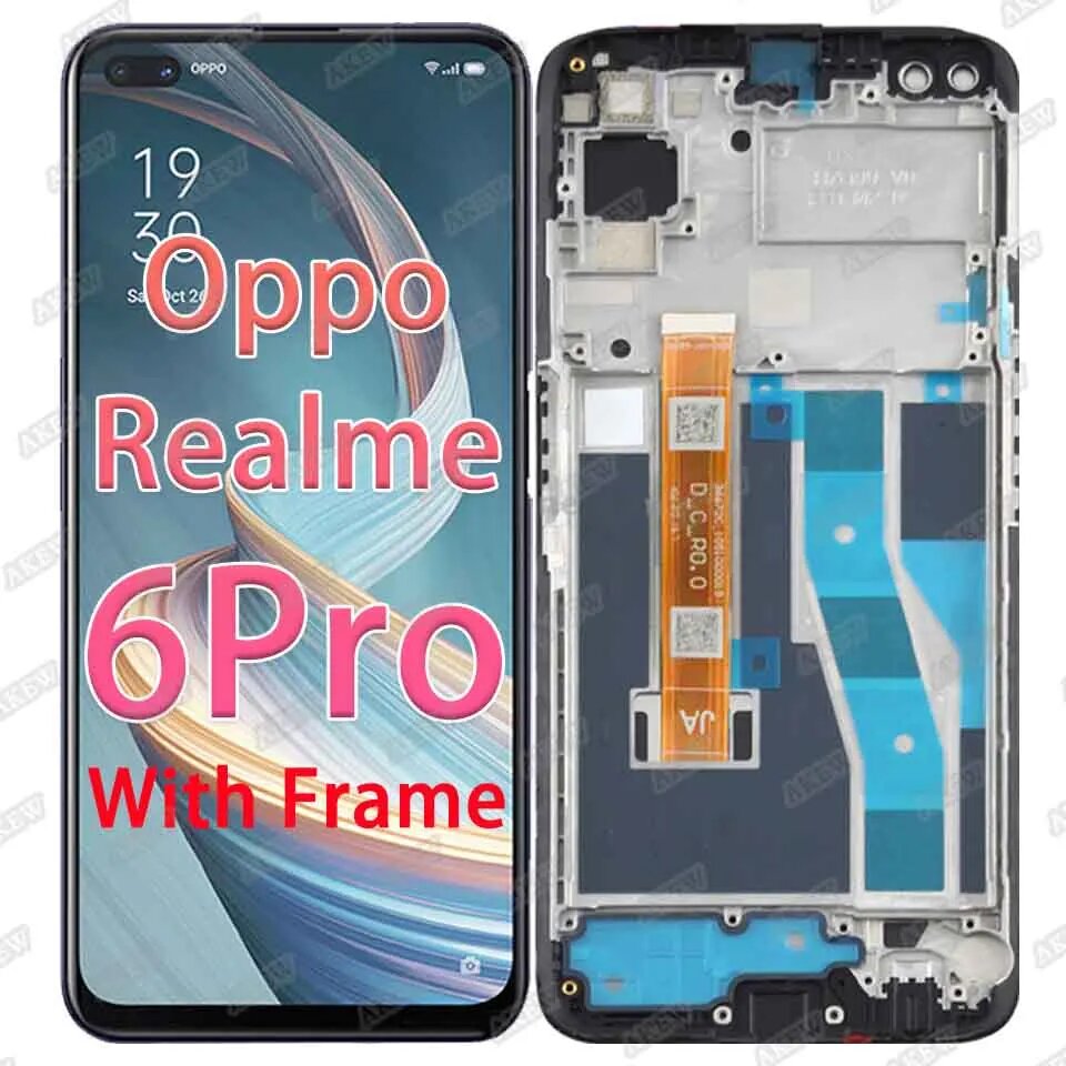 ЖК-дисплей 6,6 дюймов для Oppo Realme 6 Pro, сенсорный дисплей RMX2061, RMX2063, Замена ЖК-экрана Realme 6 Pro, дигитайзер в сборе Pantalla, оригинал 6 Pro With Frame
