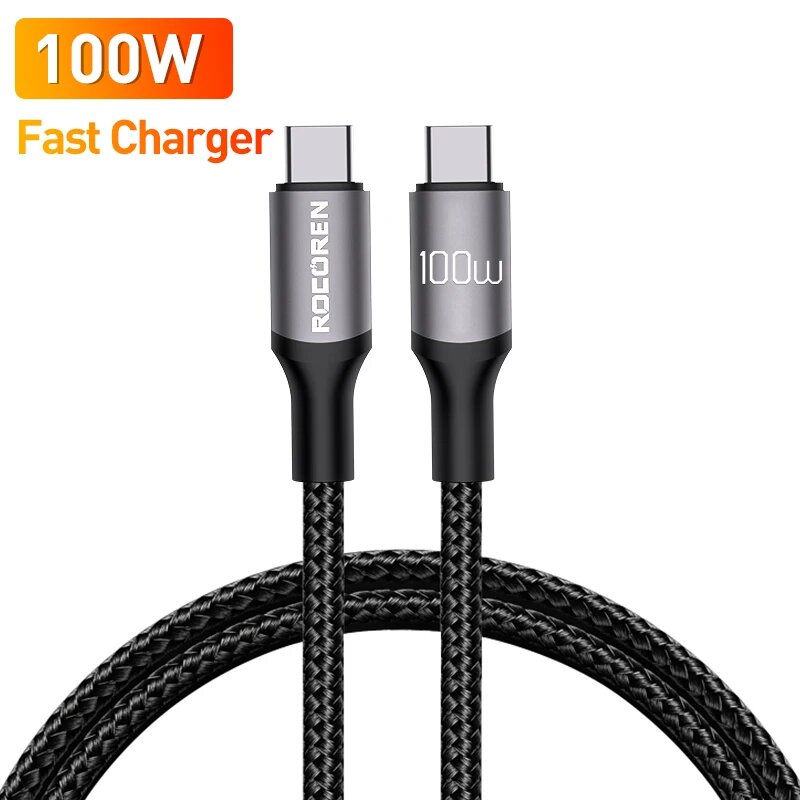 Кабель USB Type-C Rocoren 2m, 100W, черный