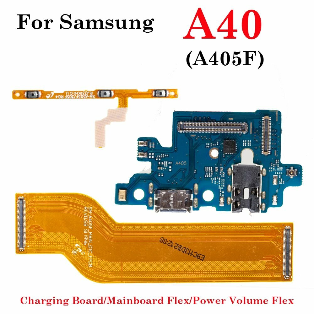 Совершенно новая плата порта зарядки, кнопка включения и выключения громкости, основная материнская плата, гибкий кабель для Samsung A40 A405 A405F SM-A405FN/DS Power USB Mainboard