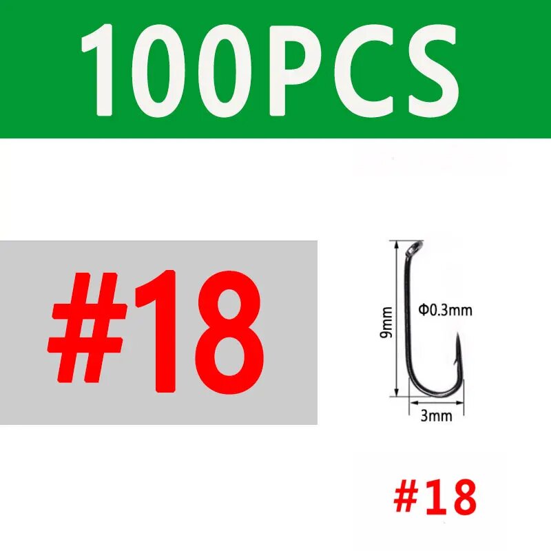 Bimoo сухие крючки для нахлыста 50/100 шт. 100PCS Size 18