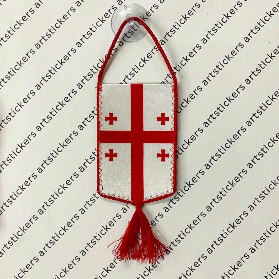 Вымпел Грузия, размер 8х12см, двусторонний на присоске, ткань, аксессуар для авто