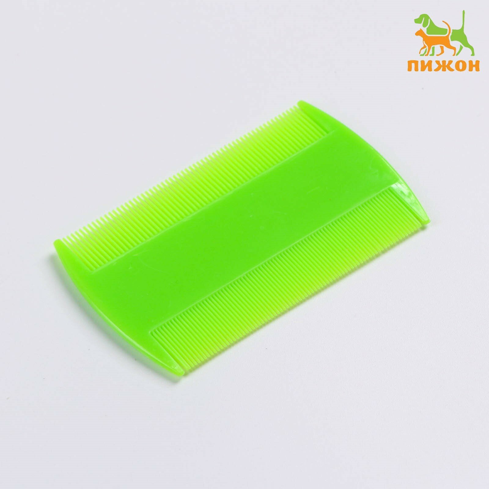 Расчёска-гребень Пижон, для вычесывания блох у кошек, пластик, 8.8 х 5.2 см, зеленая, 1 шт