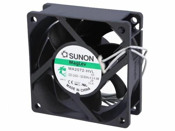 Вентилятор SUNON MA2072HVL осевой, 230В AC, 70x70x25 мм, подшипник VAPO, 47,6 куб. м/ч, 30 дБА