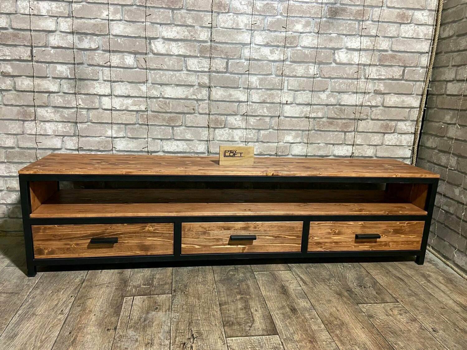 Тумба "EasyLOFT" в стиле лофт с ящиками для телевизора, в гостиную, для дома и офиса, 200х40х50 см.