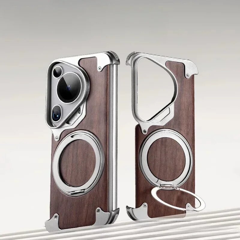 Чехол Eary Huawei Pura 70 Ultra Titanium, Magsafe, вращающийся, деревянный