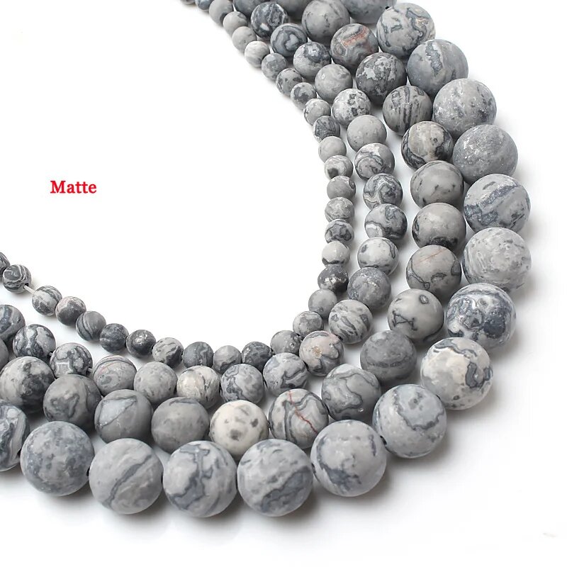 Каменные бусины GMB724 Тигровый глаз, Агат, Бирюза 4-10мм Серый, 6mm 61pcs beads, Map Jasper