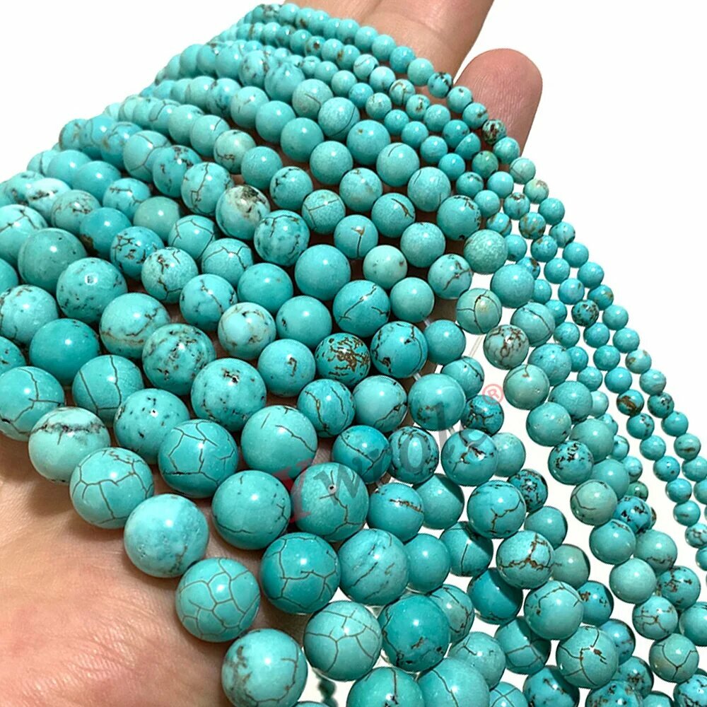 Натуральный, голубой, бирюзовый драгоценный камень, гладкие круглые бусины россыпью, аксессуары для браслетов 2 3 4 6 8 10 12 мм