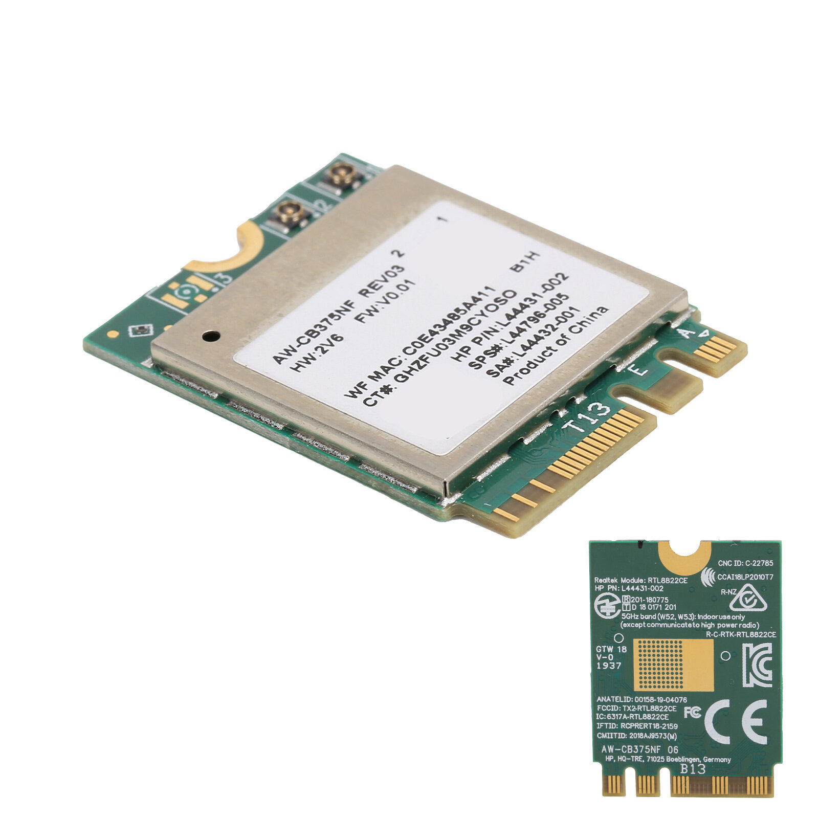 Модуль Wifi 2.4/5.0GHz Bluetooth 5.0 M.2 NGFF Карта беспроводной сети 802.11a/b/g/n/ac RTL8822CE Зеленая плата 1 шт.