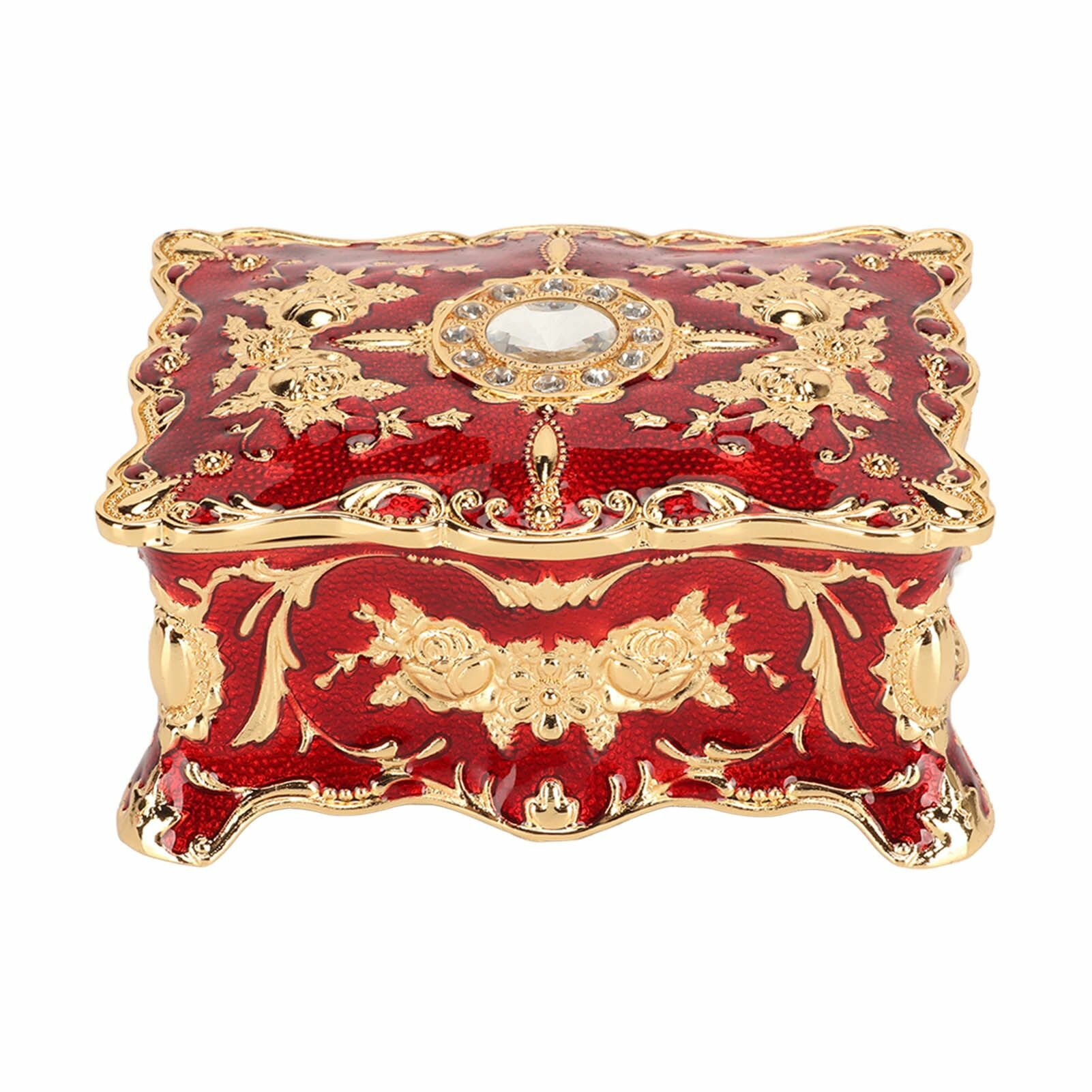 Винтажная шкатулка для драгоценностей с красными стразами, серьги с гравировкой, кольца и ожерелья, органайзер для хранения, цветочный узор