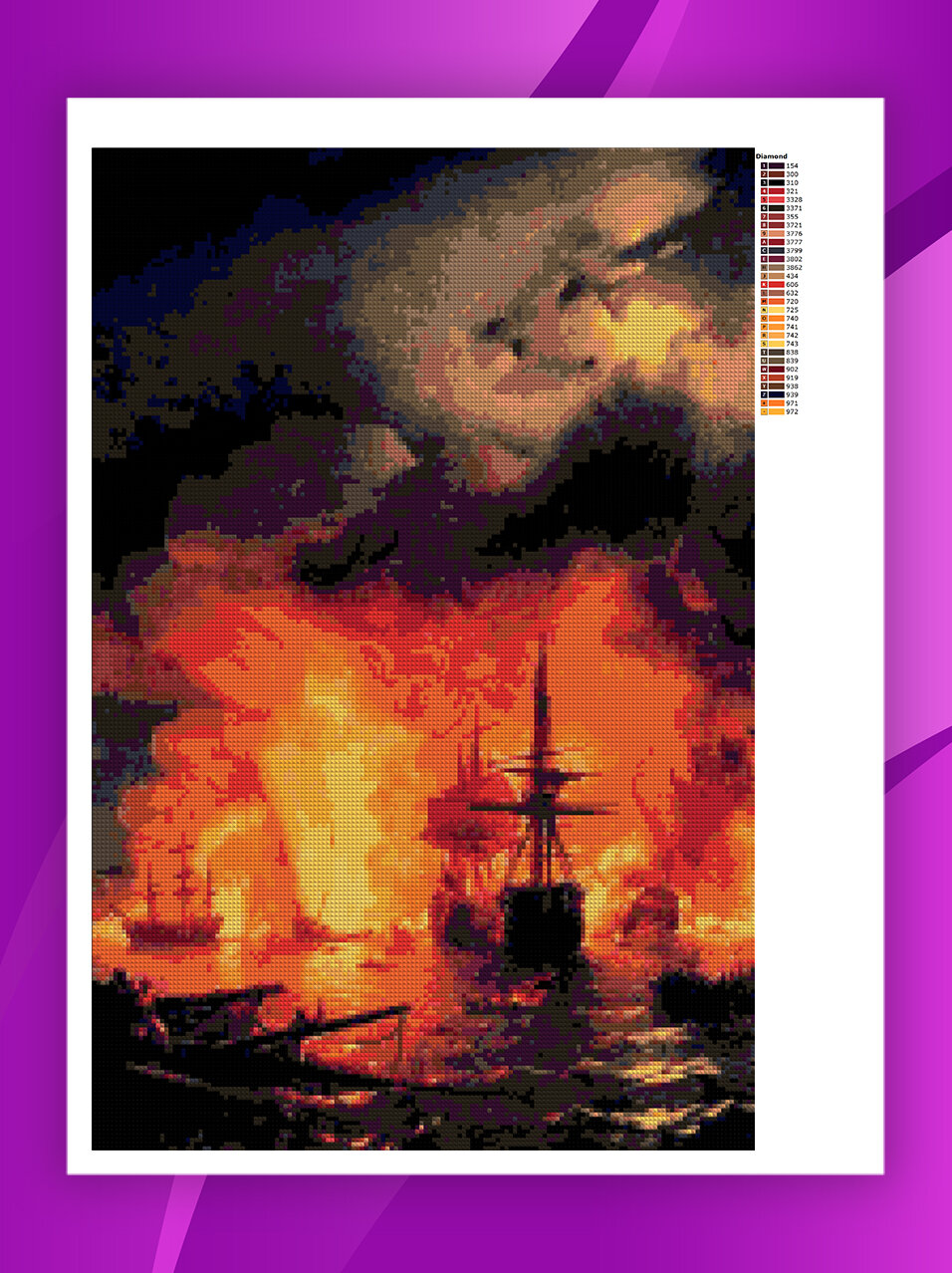 Алмазная мозаика без подрамника - вышивка Айвазовский - Корабль в бушующем море 40 х 60 см