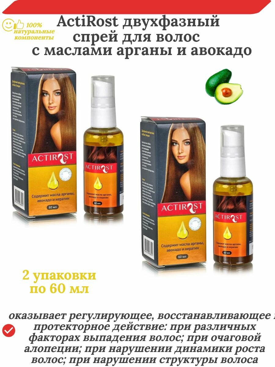 ActiRost двухфазный спрей для волос с маслами арганы и авокадо, 60 мл, 2 упаковки
