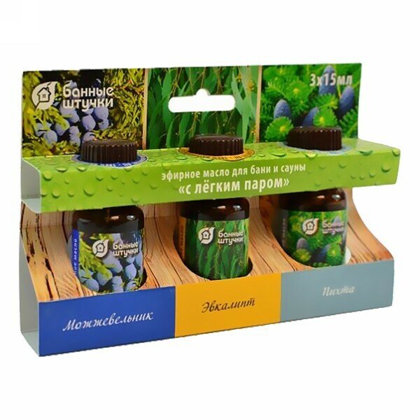 Набор эфирных масел Банные Штучки С легким паром, пихта, можжевельник, эвкалипт, 3 шт по 15 мл