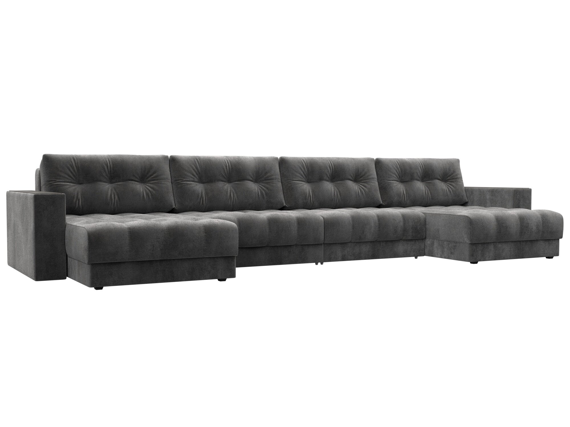 Диван П-образный с декором Лига-049 НПБ Лонг, велюр TOWER 10 серый