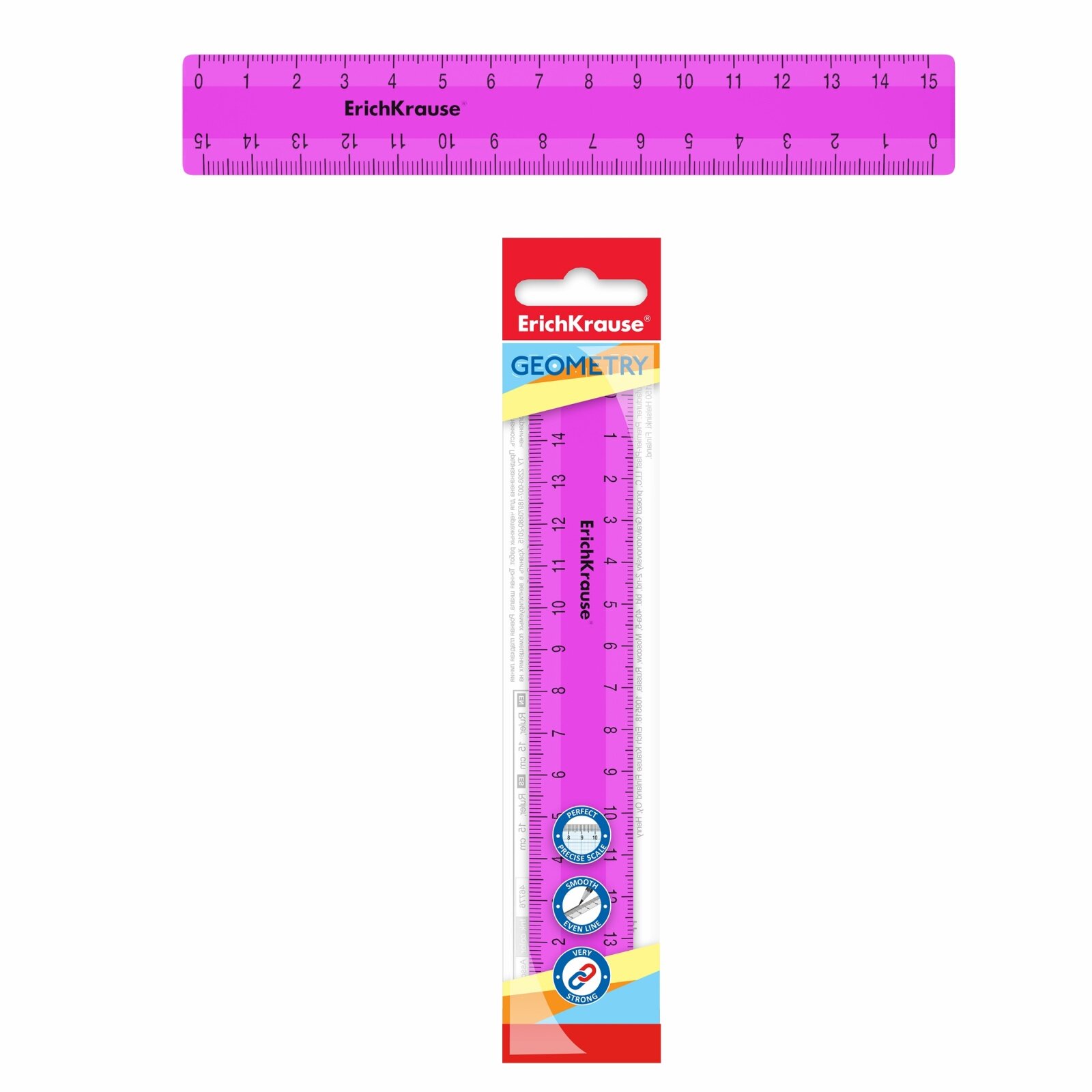 Линейка пластиковая Erich Krause Neon Solid, 15 см, розовый (50569)