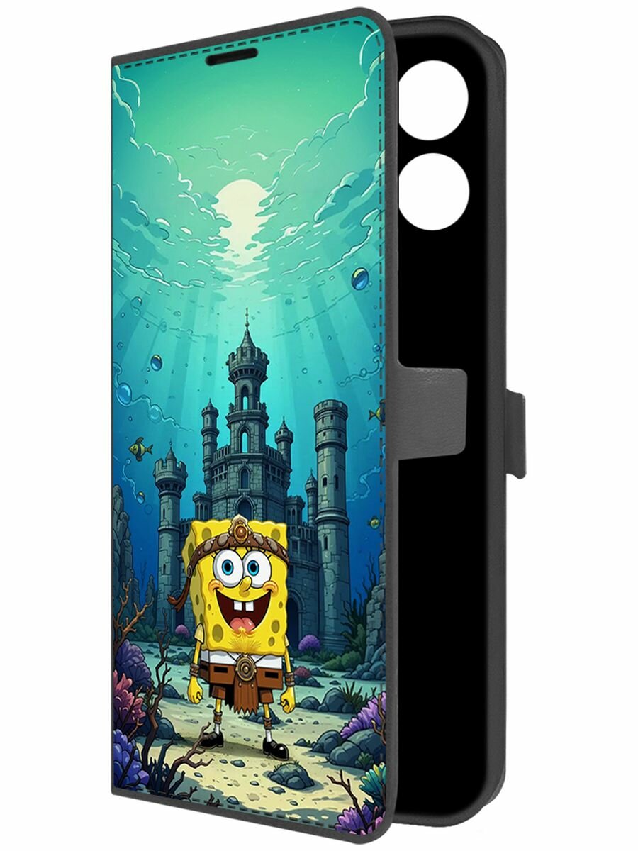 Чехол-книжка Krutoff Eco Book для Realme Note 50 Губка Боб в прошлом (черный)