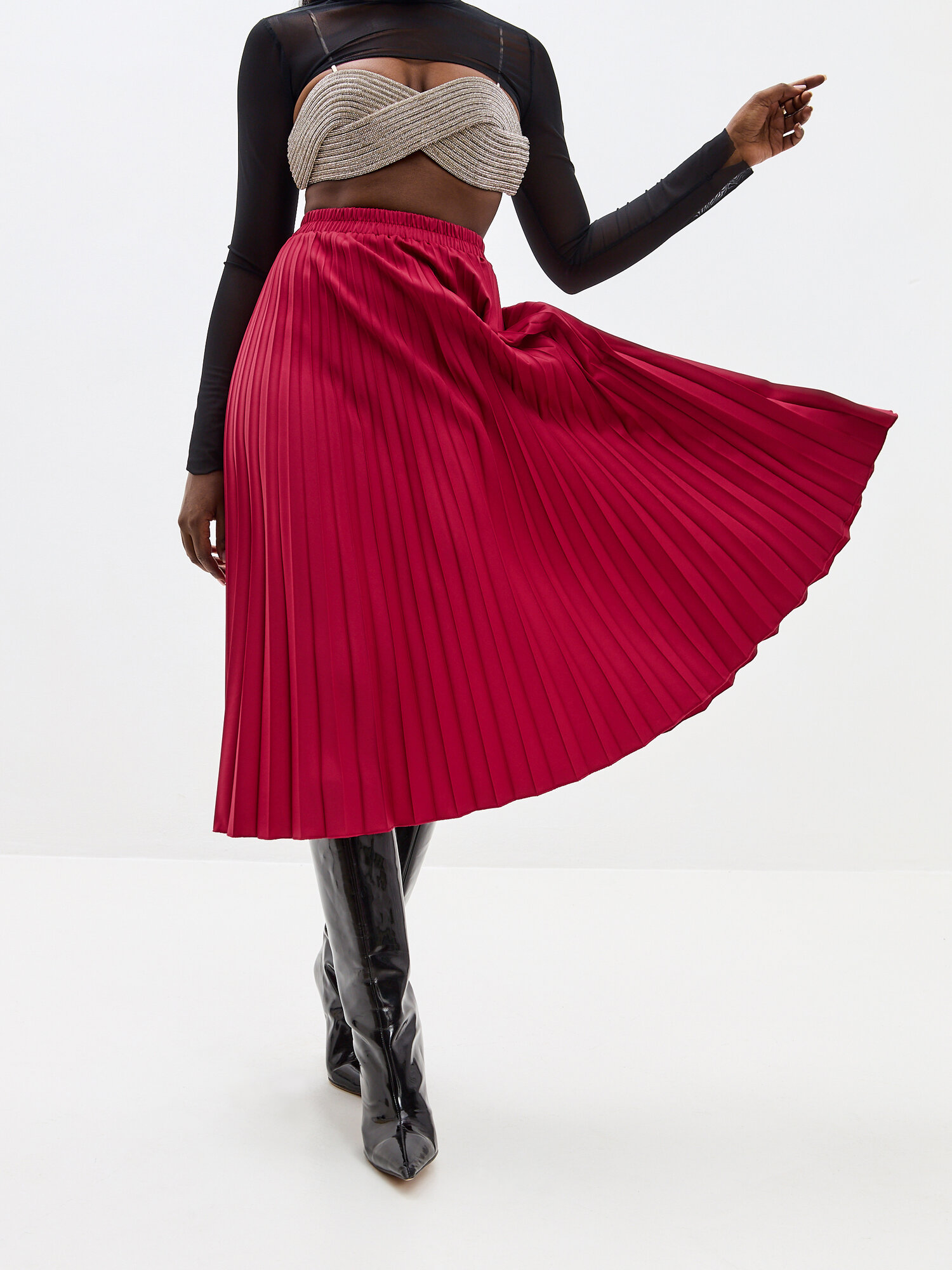 Юбка плиссе миди малиновая