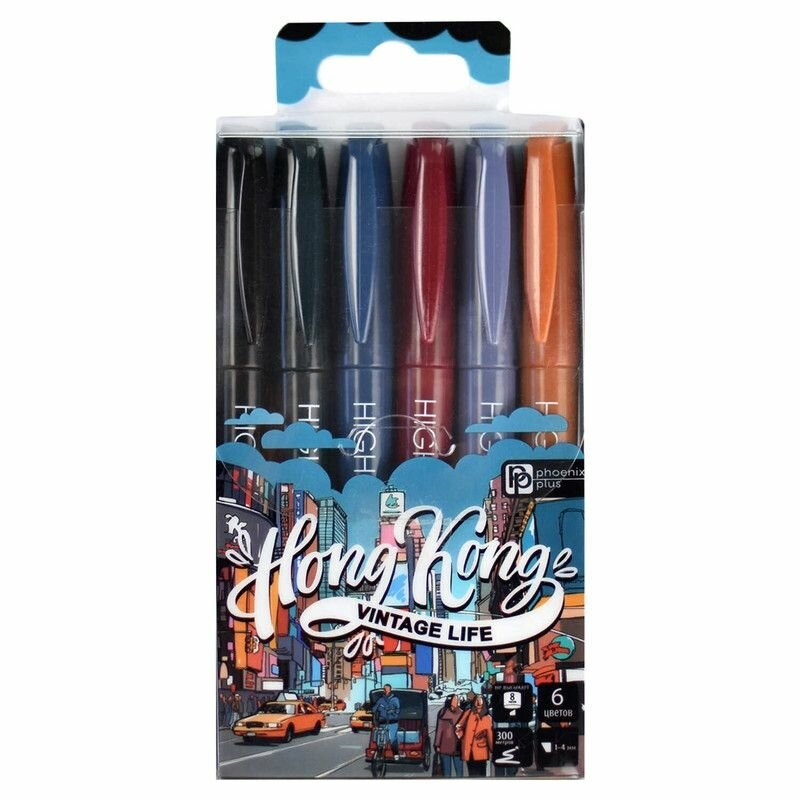 Набор текстовыделителей Феникс Плюс Винтаж, 6 цветов штук в наборе, на водной основе, 7, 8x14x1,4 см