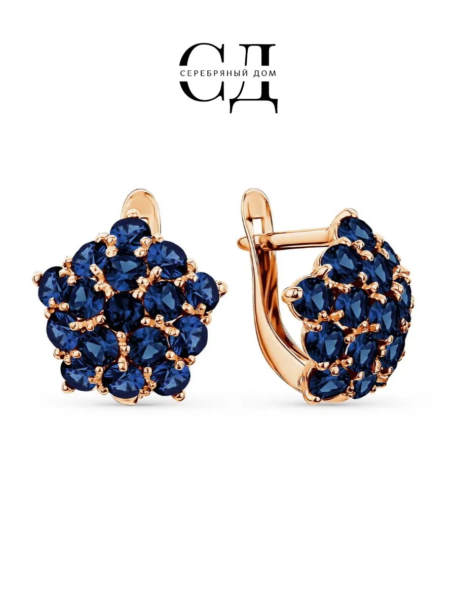 Серьги, 925, 585 проба, золочение, кварц синтетический, кварц