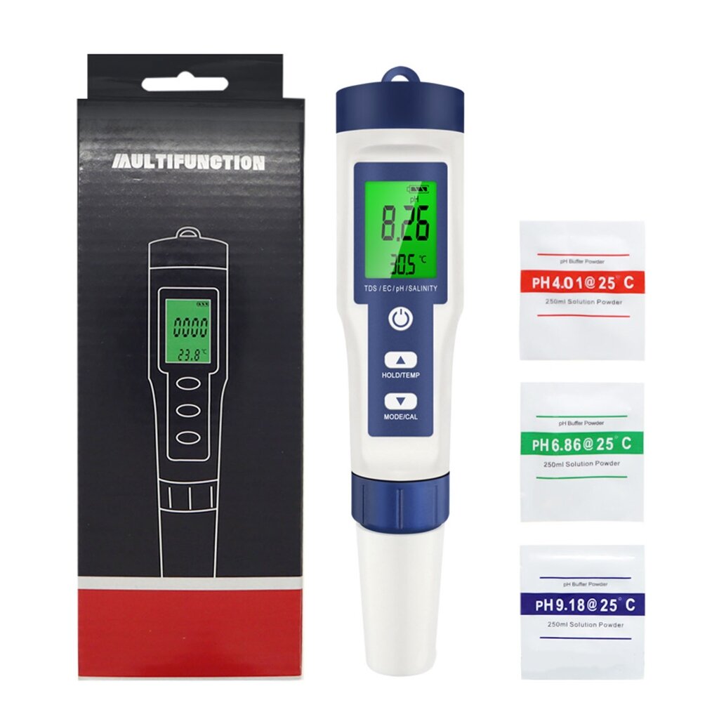 Портативный PH-метр 5 в 1, цифровой TDS-метр, тестер воды с подсветкой, TDS/PH/ORP/EC/Temp Meter с ATC - для аквариума