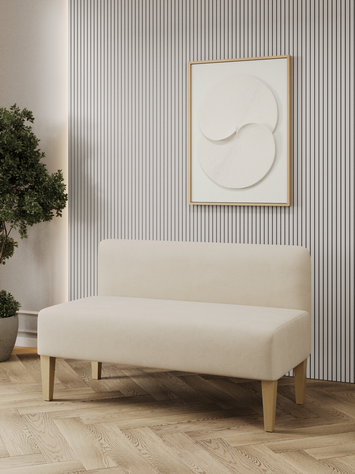 Диван мини прямой для кухни, Бежевый, Микровелюр, ШхГхВ 110х50х70 см