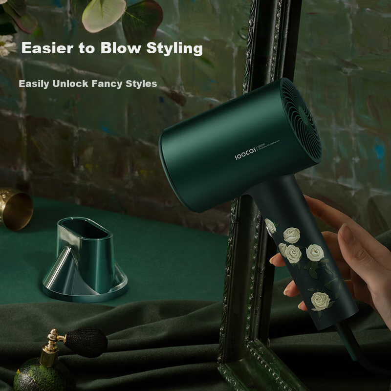 SOOCAS Hair Dryer for Home Use, High Power, Strong Airflow, Negative Ion Hair Protection, H5 Green, Gift for Men And Women