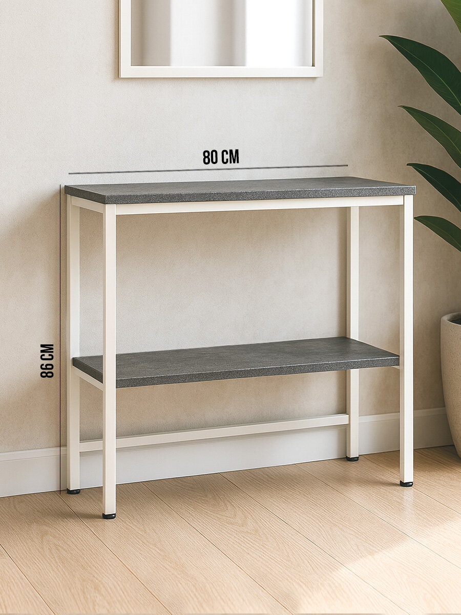 Консольный узкий столик в прихожую и гостиную в стиле лофт, напольный с металлическим каркасом и деревянной столешницей