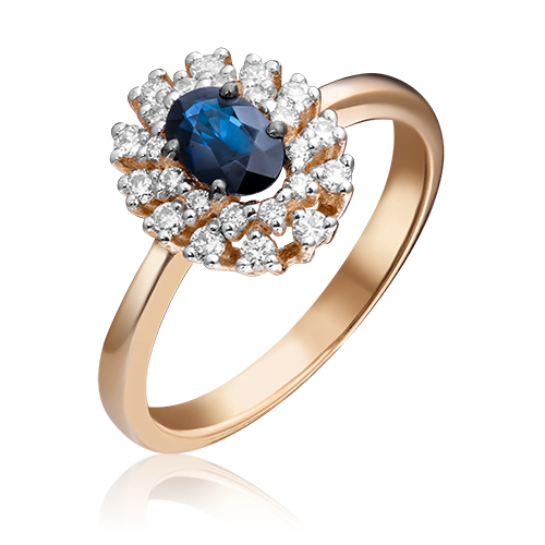 Кольцо, красное золото, 585 проба, сапфир, бриллиант