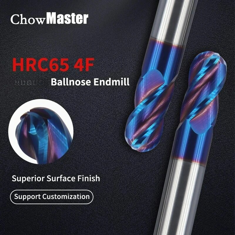 Концевая фреза из сплава Chowmaster HRC65 с 4-зубым покрытием R0.5 R0.75 R1 R1.25 1PCS, R2x8xD4x50