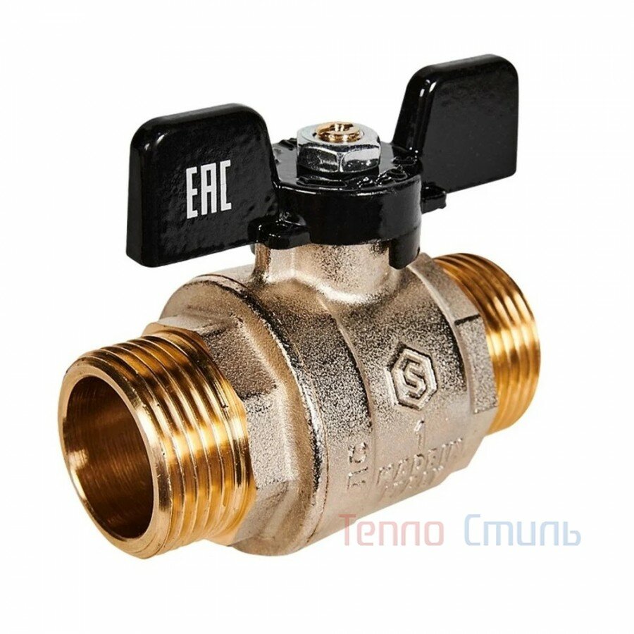 Кран латунный шаровой полнопроходной 1" НР/НР (ручка бабочка) Stout SVB-0006-200025
