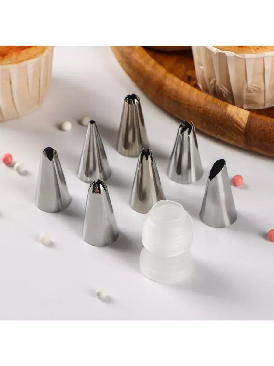 Набор кондитерских насадок для декора с адаптером, d=1,6 см