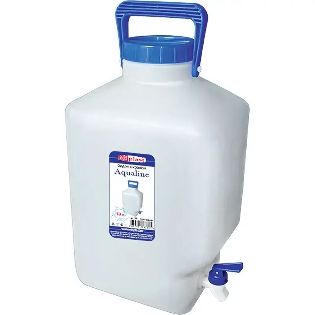 Бидон пластиковый с краном 10 л, белый, для удобного хранения и разлива жидкостей